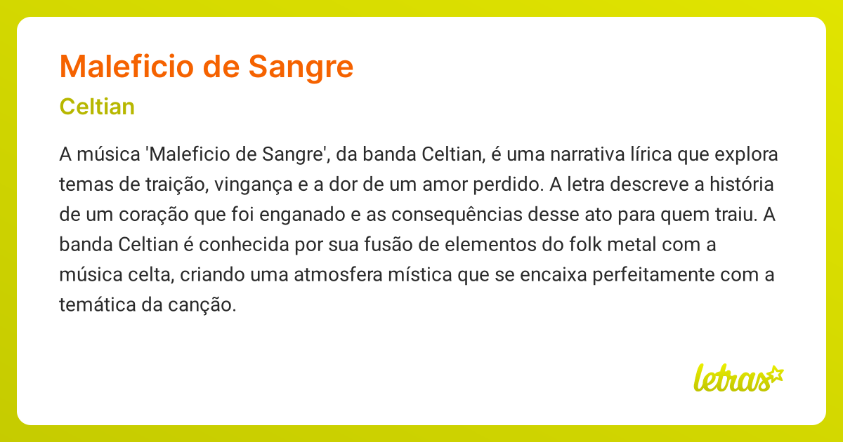 Significado da música MALEFICIO DE SANGRE (Celtian) - LETRAS.MUS.BR