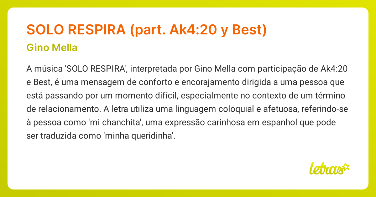 Significado da música SOLO RESPIRA (part. Ak4:20 y Best) (Gino Mella ...