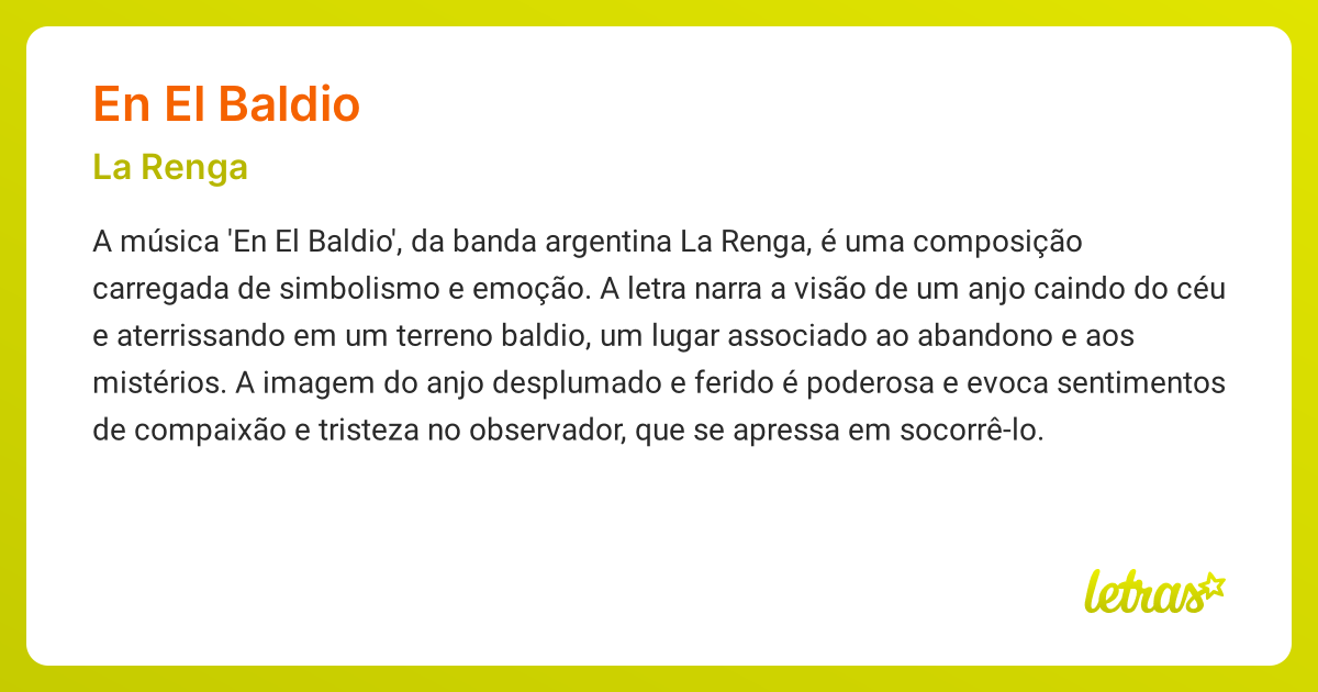 Significado da música EN EL BALDIO (La Renga) - LETRAS.MUS.BR