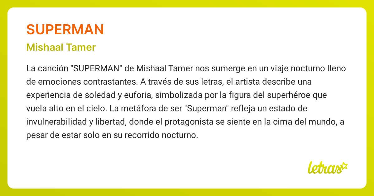 Significado de la canción SUPERMAN (Mishaal Tamer) - LETRAS.COM