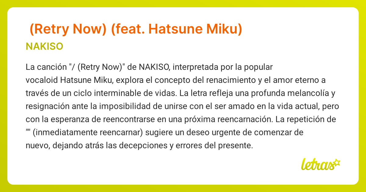 Significado de la canción いますぐ輪廻 (Retry Now) (feat. Hatsune Miku ...