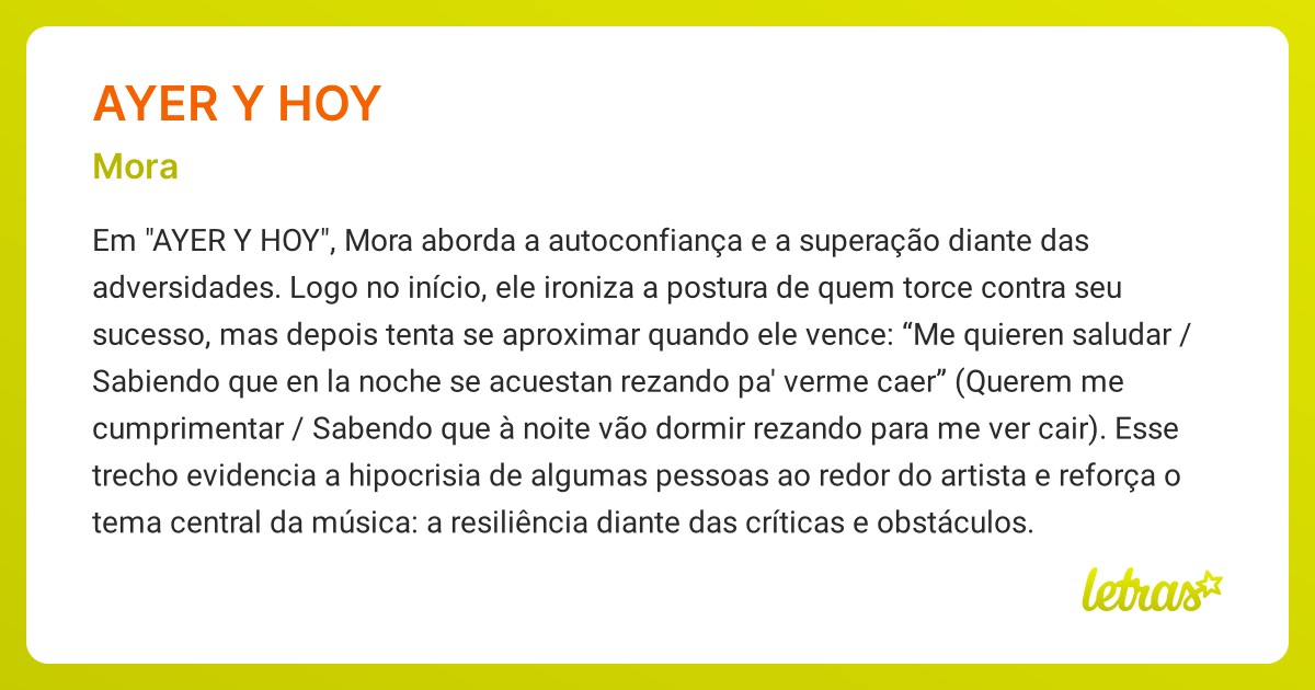 Significado da música AYER Y HOY (Mora) - LETRAS.MUS.BR