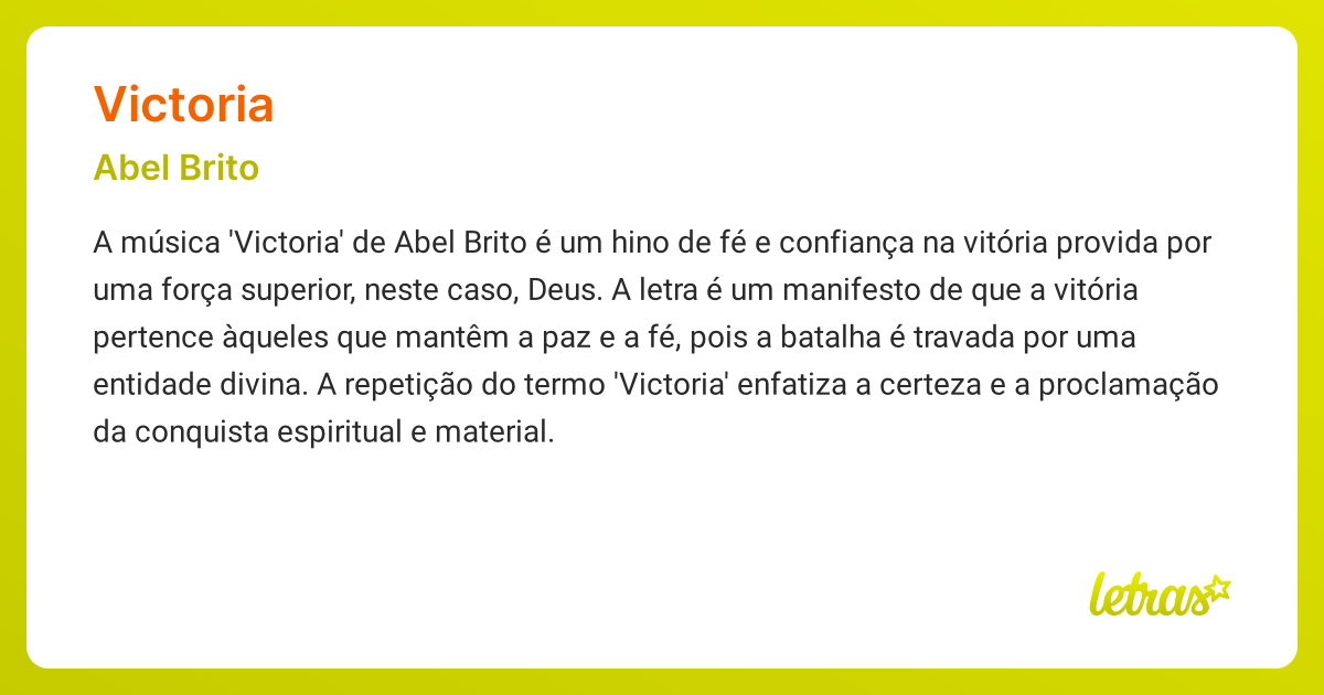 Significado da música VICTORIA (Abel Brito) - LETRAS.MUS.BR