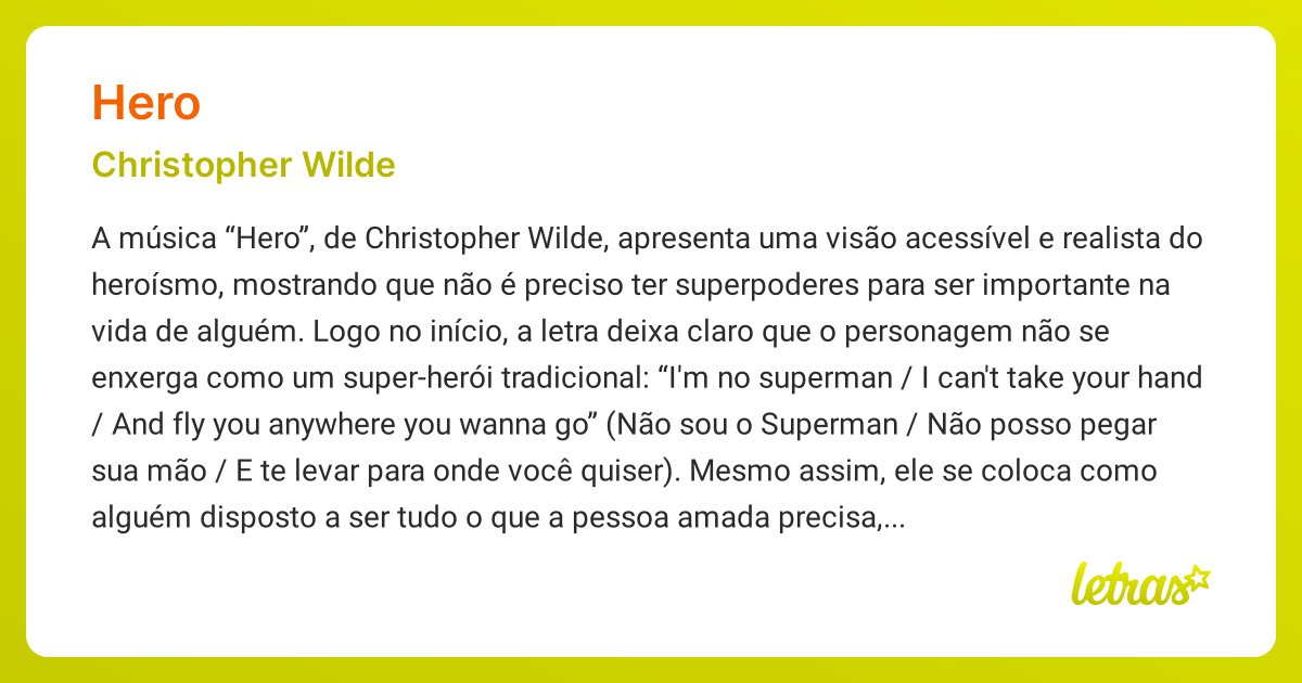 Significado da música HERO (Christopher Wilde) - LETRAS.MUS.BR