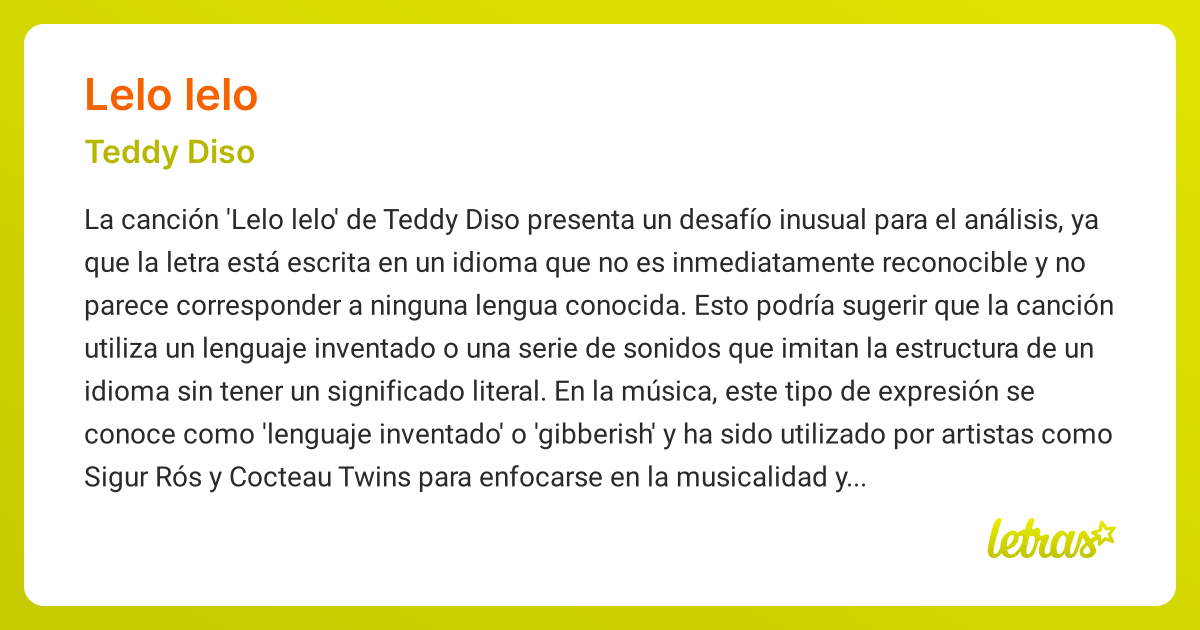 Significado de la canción LELO LELO (Teddy Diso) - LETRAS.COM