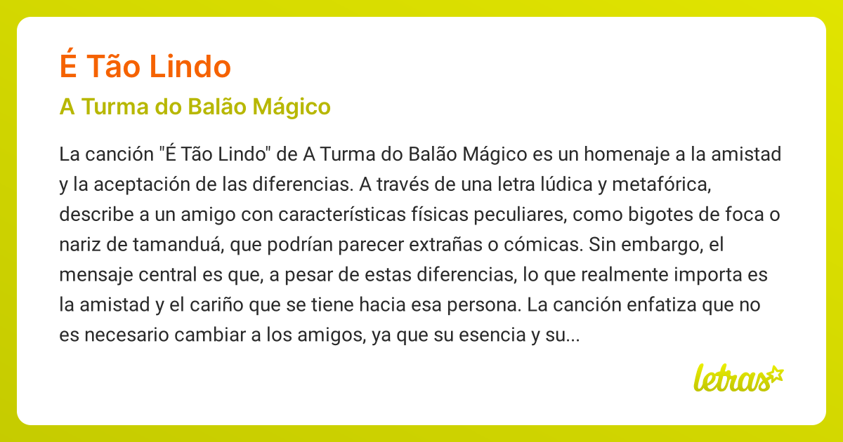 Significado de la canción É TÃO LINDO (A Turma do Balão Mágico ...
