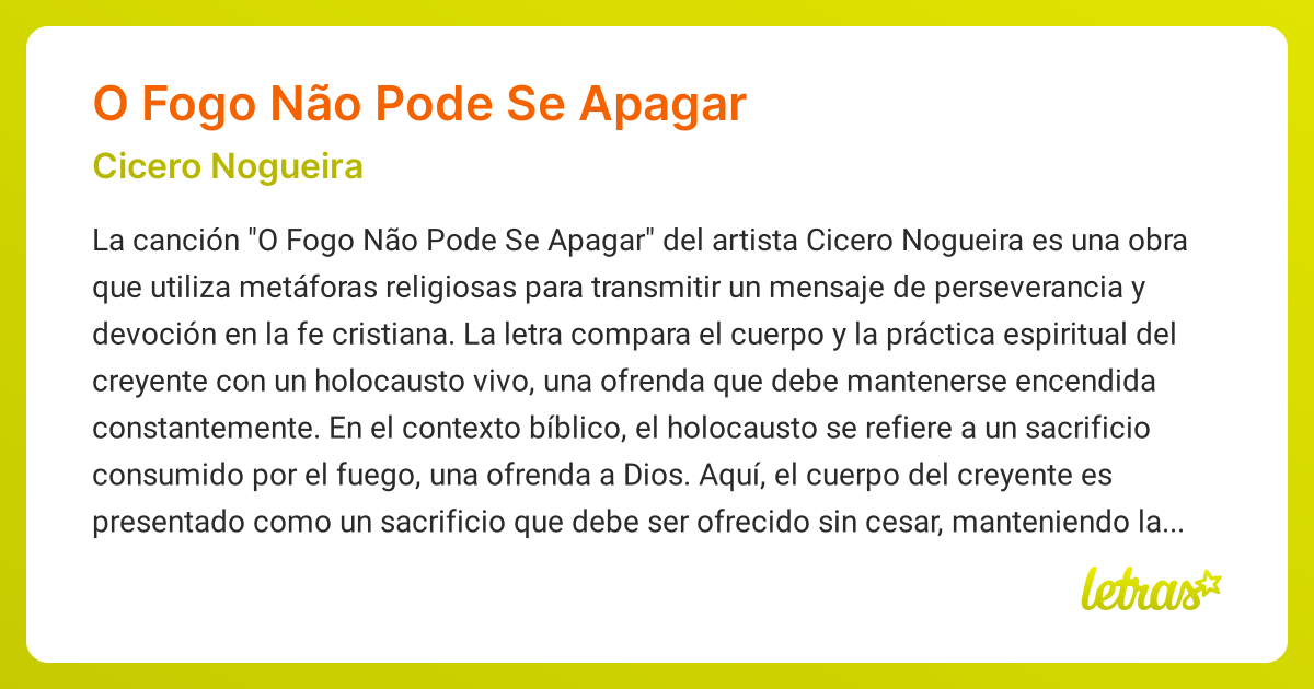 Significado de la canción O FOGO NÃO PODE SE APAGAR (Cicero Nogueira ...