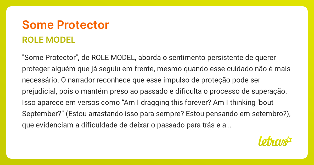 Significado da música SOME PROTECTOR (ROLE MODEL) - LETRAS.MUS.BR