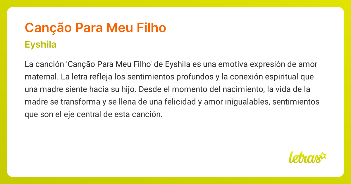 Significado de la canción CANÇÃO PARA MEU FILHO (Eyshila) - LETRAS.COM