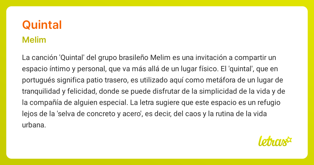 Significado de la canción QUINTAL (Melim) - LETRAS.COM