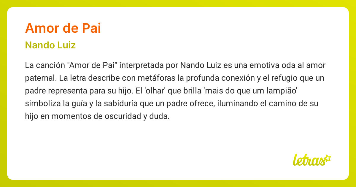 Significado de la canción AMOR DE PAI (Nando Luiz) - LETRAS.COM