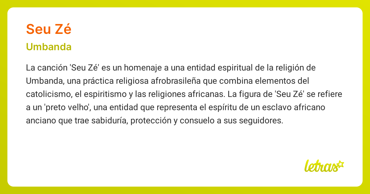 Significado de la canción SEU ZÉ (Umbanda) - LETRAS.COM