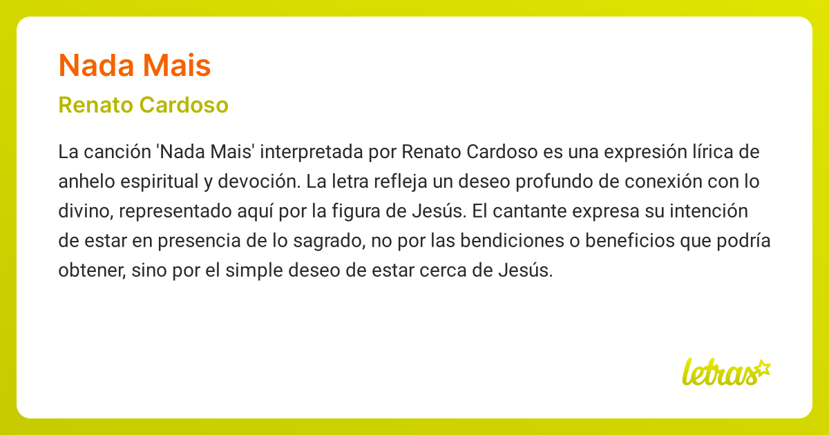 Significado de la canción NADA MAIS (Renato Cardoso) - LETRAS.COM