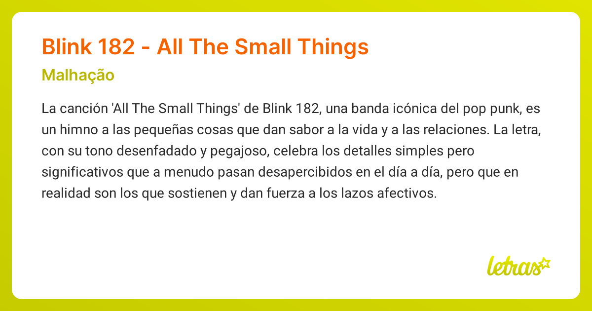 Significado de la canción Blink 182 - All The Small Things (Malhação ...
