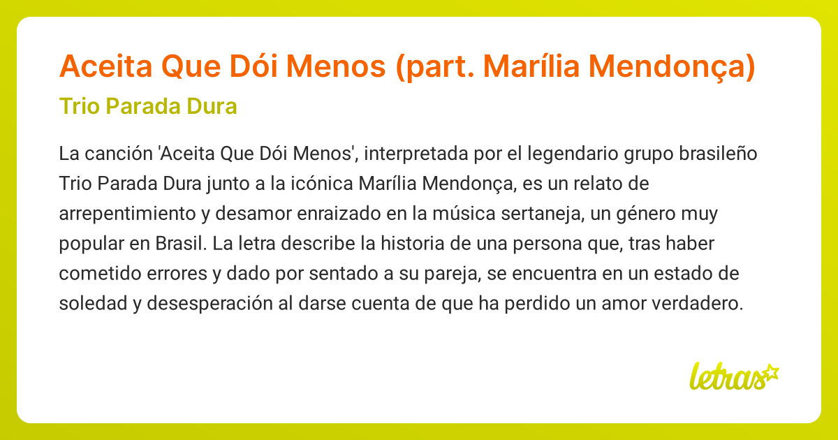 Significado de la canción Aceita Que Dói Menos (part. Marília Mendonça ...