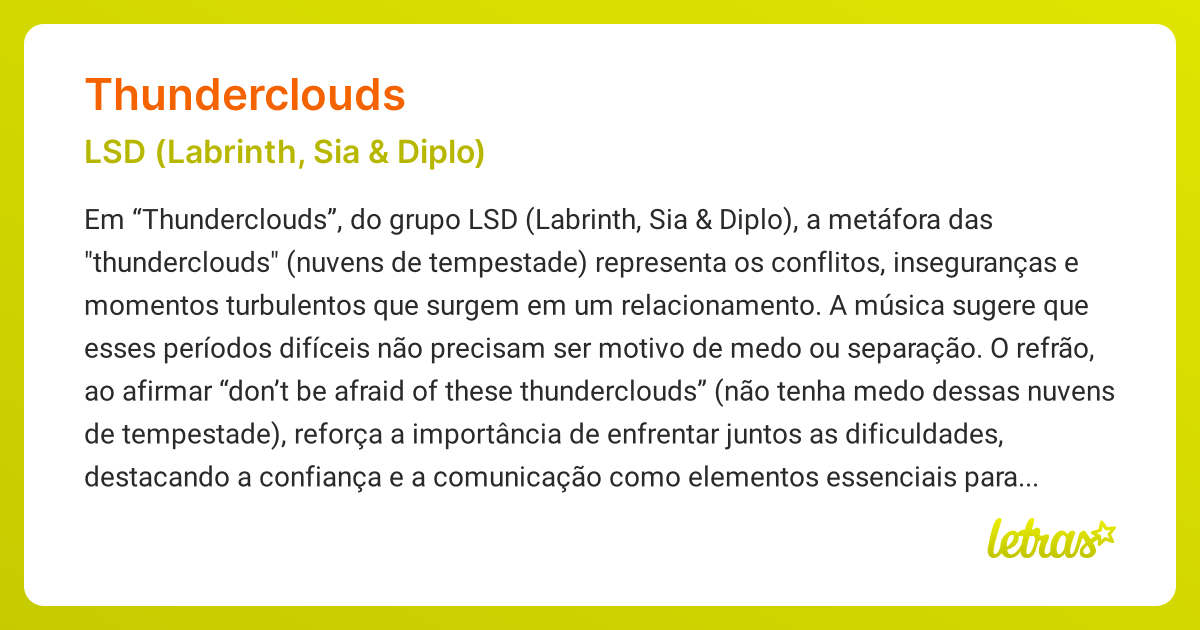 Significado da música THUNDERCLOUDS (LSD (Labrinth, Sia & Diplo ...