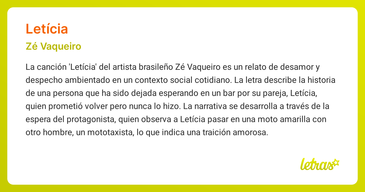 Significado de la canción LETÍCIA (Zé Vaqueiro) - LETRAS.COM