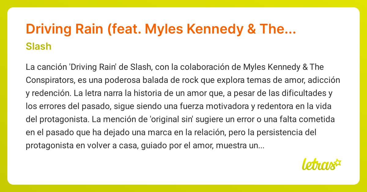 Significado de la canción Driving Rain (feat. Myles Kennedy & The ...