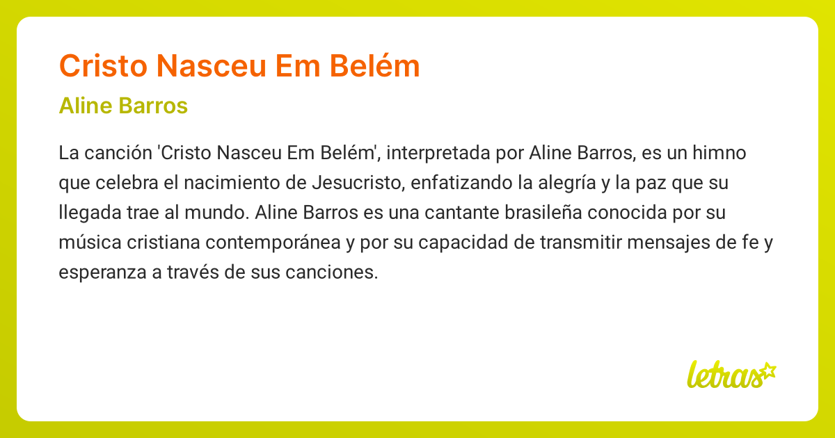 Significado de la canción CRISTO NASCEU EM BELÉM (Aline Barros ...