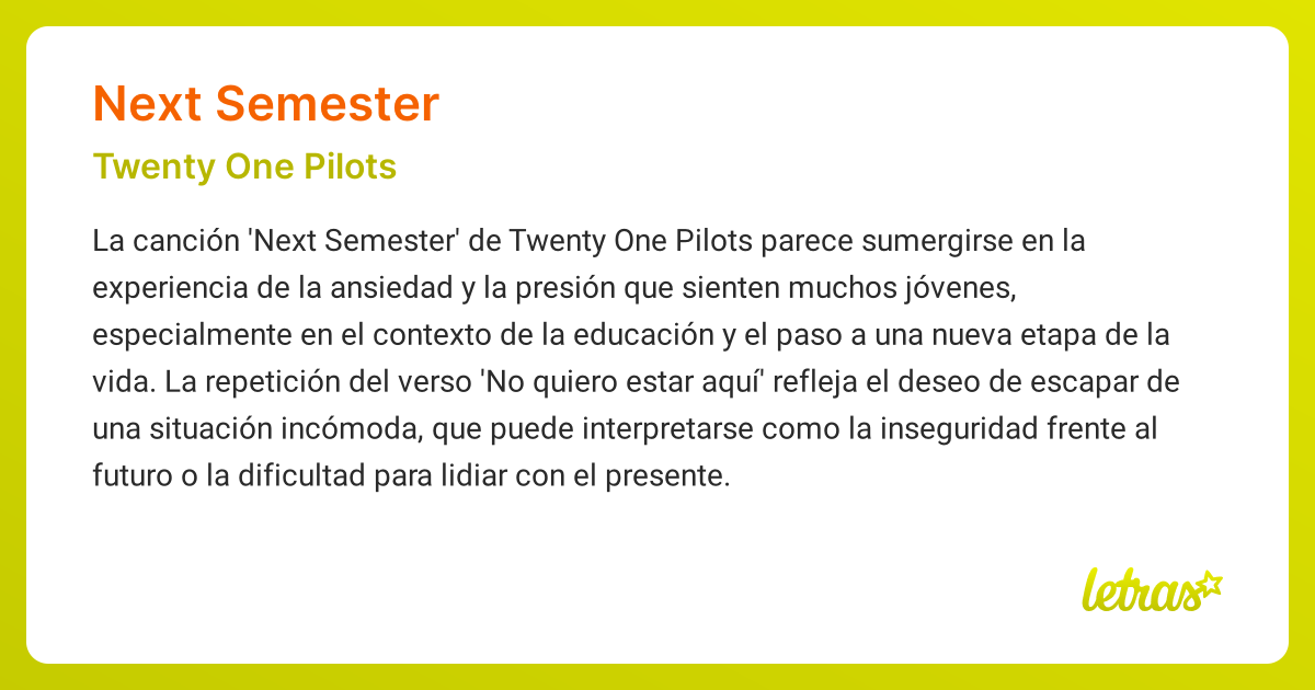 Significado de la canción NEXT SEMESTER (Twenty One Pilots) - LETRAS.COM