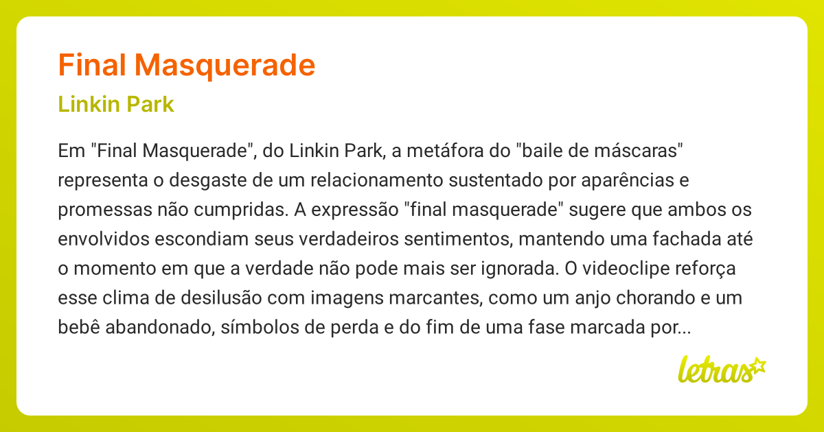 Significado da música FINAL MASQUERADE (Linkin Park) - LETRAS.MUS.BR