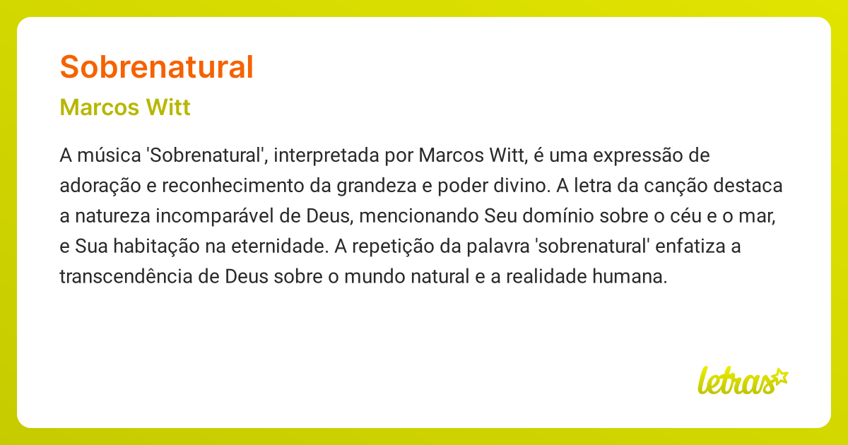Significado da música SOBRENATURAL (Marcos Witt) - LETRAS.MUS.BR
