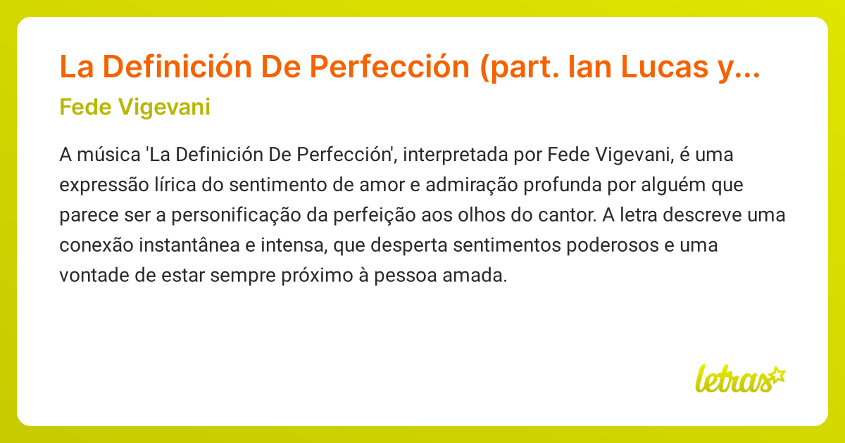 Significado da música La Definición De Perfección (part. Ian Lucas y ...