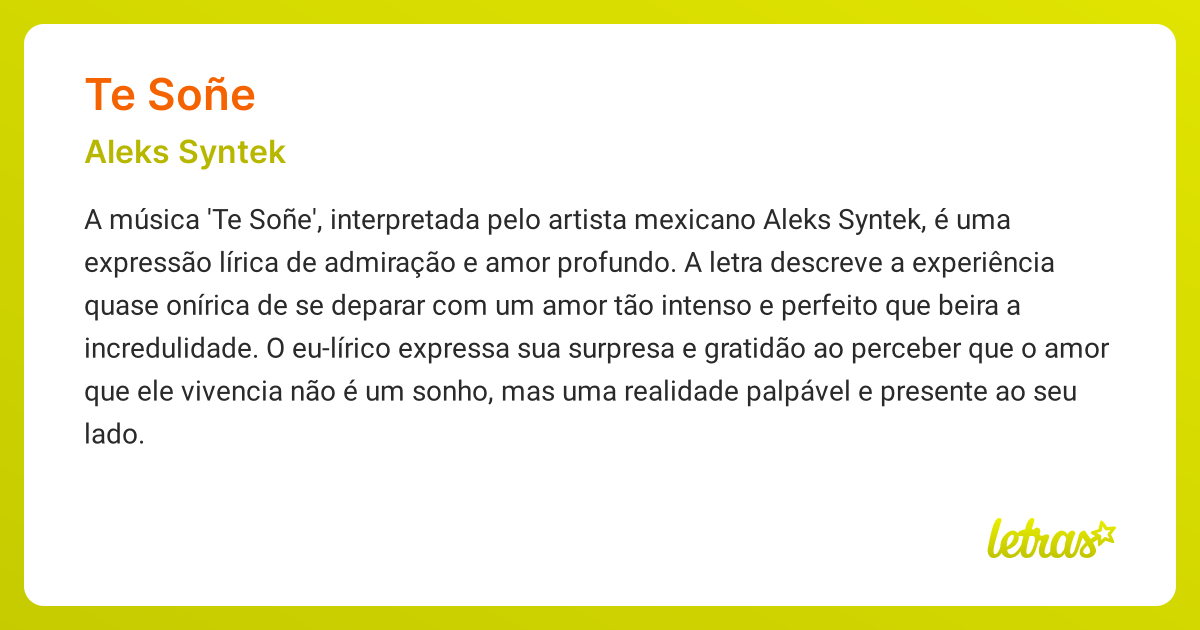 Significado da música TE SOÑE (Aleks Syntek) - LETRAS.MUS.BR