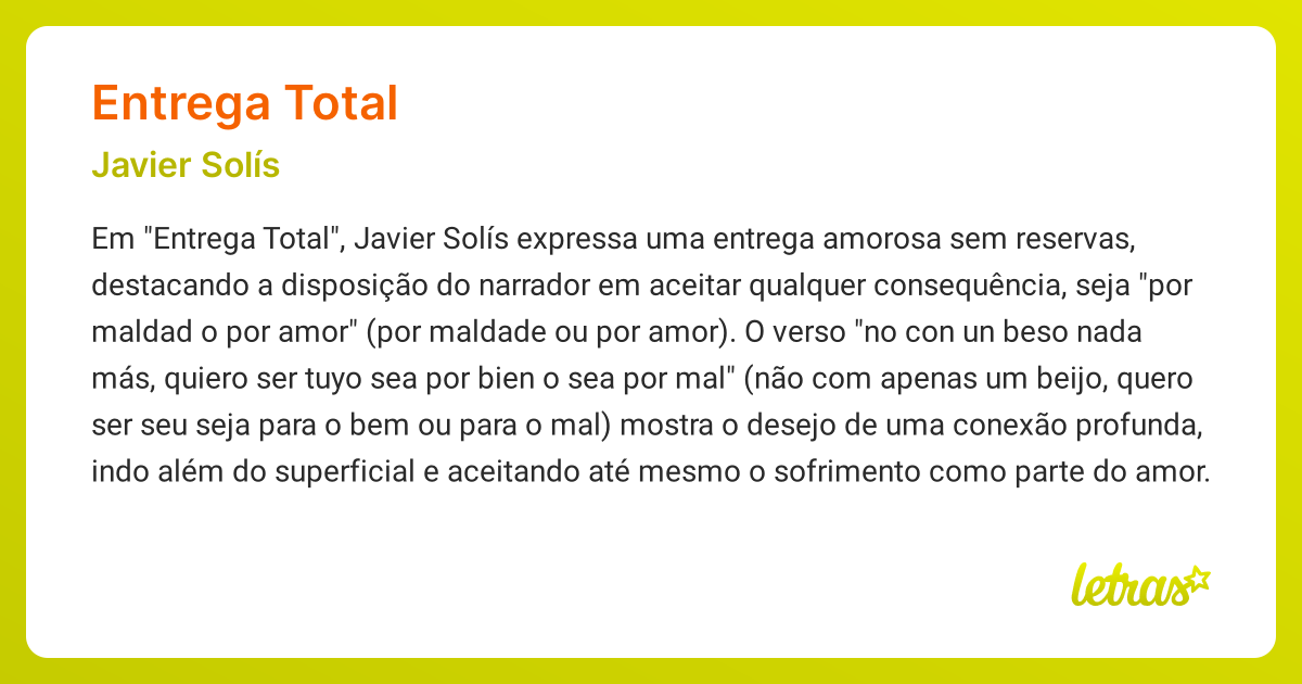 Significado da música ENTREGA TOTAL (Javier Solís) - LETRAS.MUS.BR