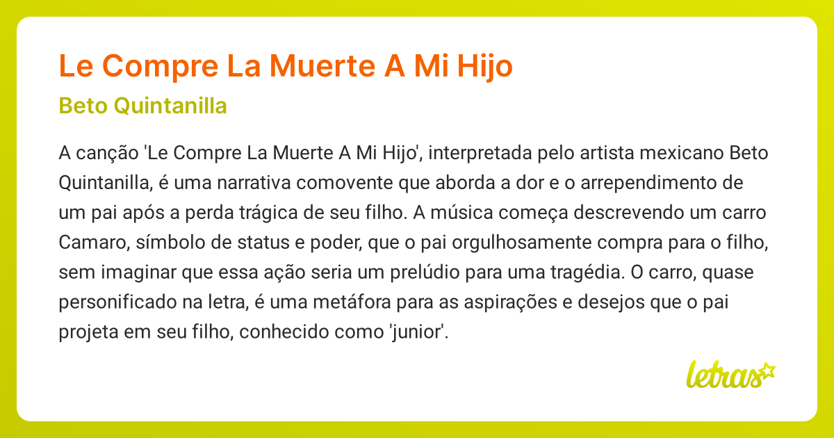 Significado da música LE COMPRE LA MUERTE A MI HIJO (Beto Quintanilla ...