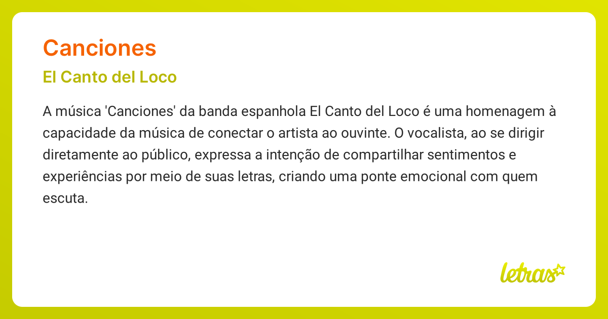 Significado da música CANCIONES (El Canto del Loco) - LETRAS.MUS.BR