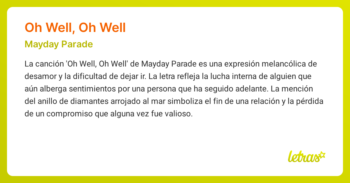 Significado de la canción OH WELL, OH WELL (Mayday Parade) - LETRAS.COM
