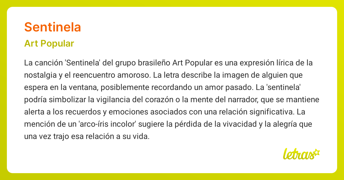 Significado de la canción SENTINELA (Art Popular) - LETRAS.COM