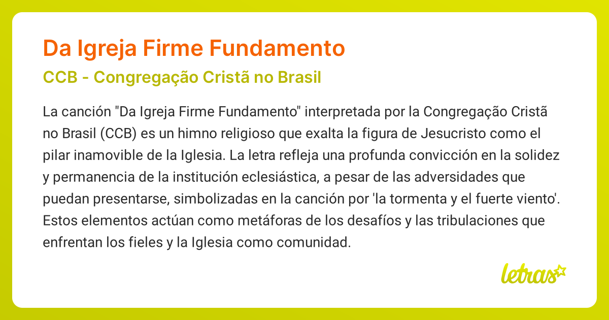 Significado de la canción DA IGREJA FIRME FUNDAMENTO (CCB - Congregação ...