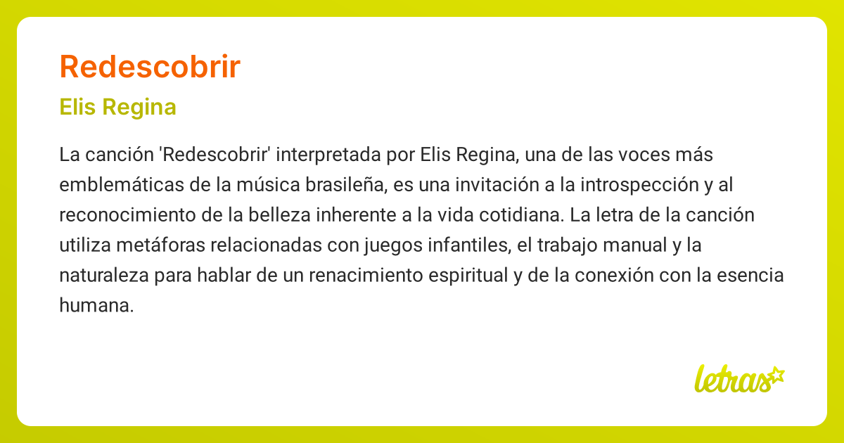 Significado de la canción REDESCOBRIR (Elis Regina) - LETRAS.COM