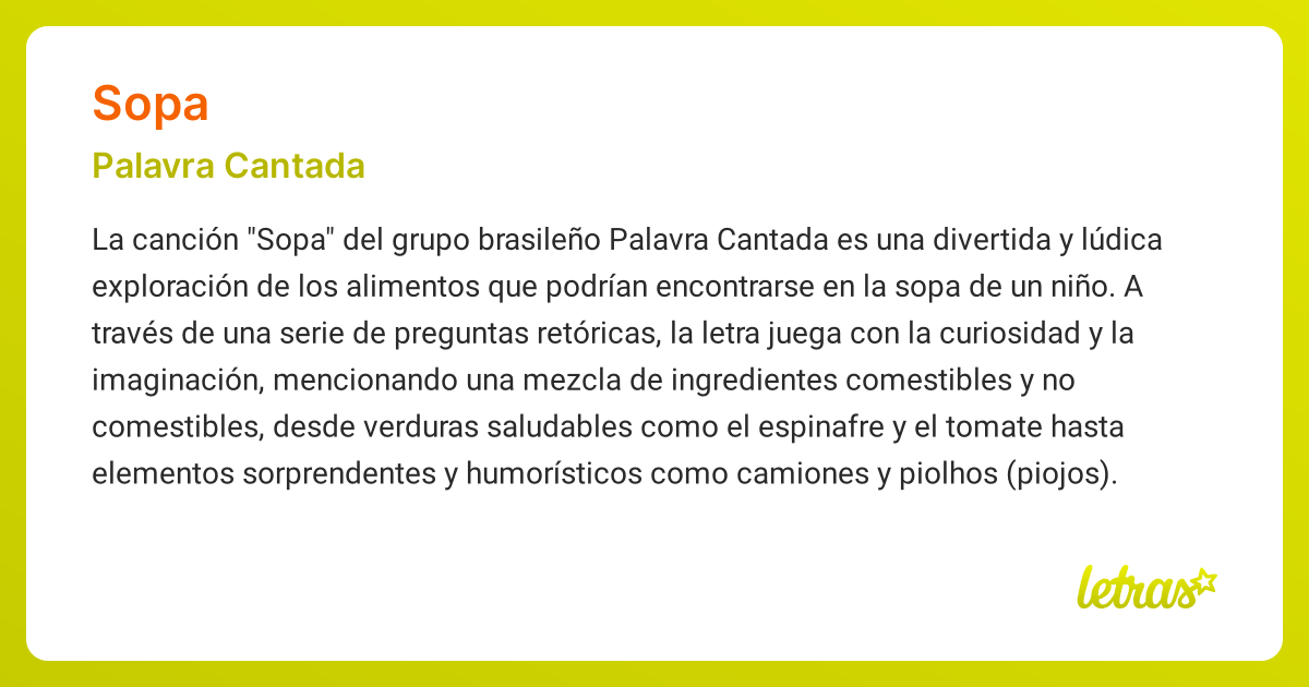 Significado de la canción SOPA (Palavra Cantada) - LETRAS.COM