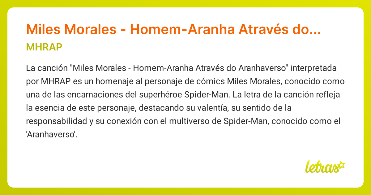 Significado de la canción Miles Morales - Homem-Aranha Através do ...