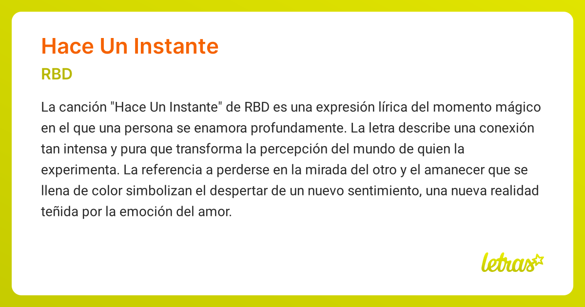 Significado de la canción HACE UN INSTANTE (RBD) - LETRAS.COM