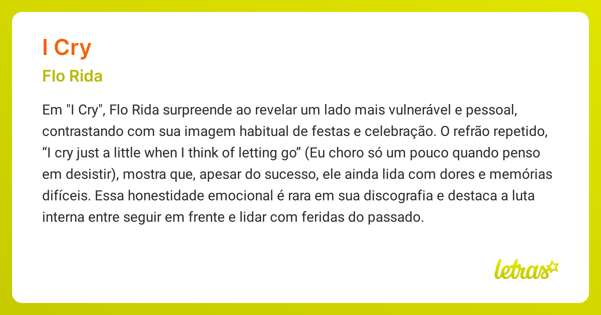 Significado da música I CRY (Flo Rida) - LETRAS.MUS.BR
