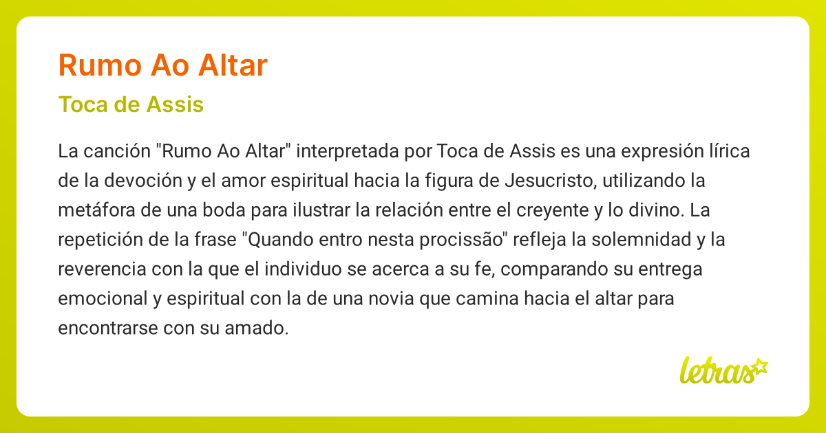 Significado de la canción RUMO AO ALTAR (Toca de Assis) - LETRAS.COM
