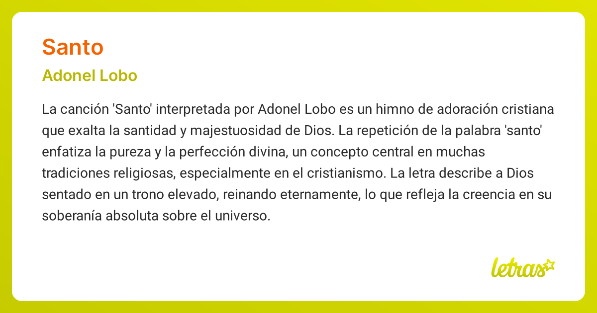 Significado de la canción SANTO (Adonel Lobo) - LETRAS.COM