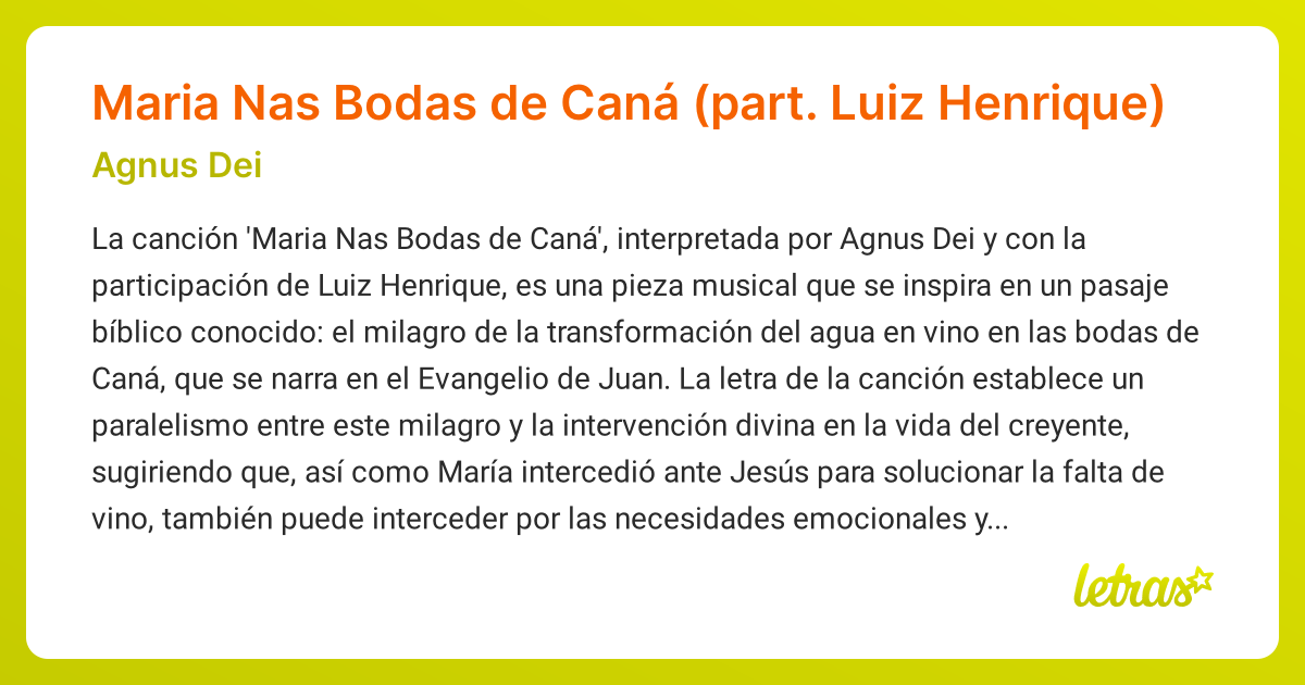 Significado de la canción Maria Nas Bodas de Caná (part. Luiz Henrique ...