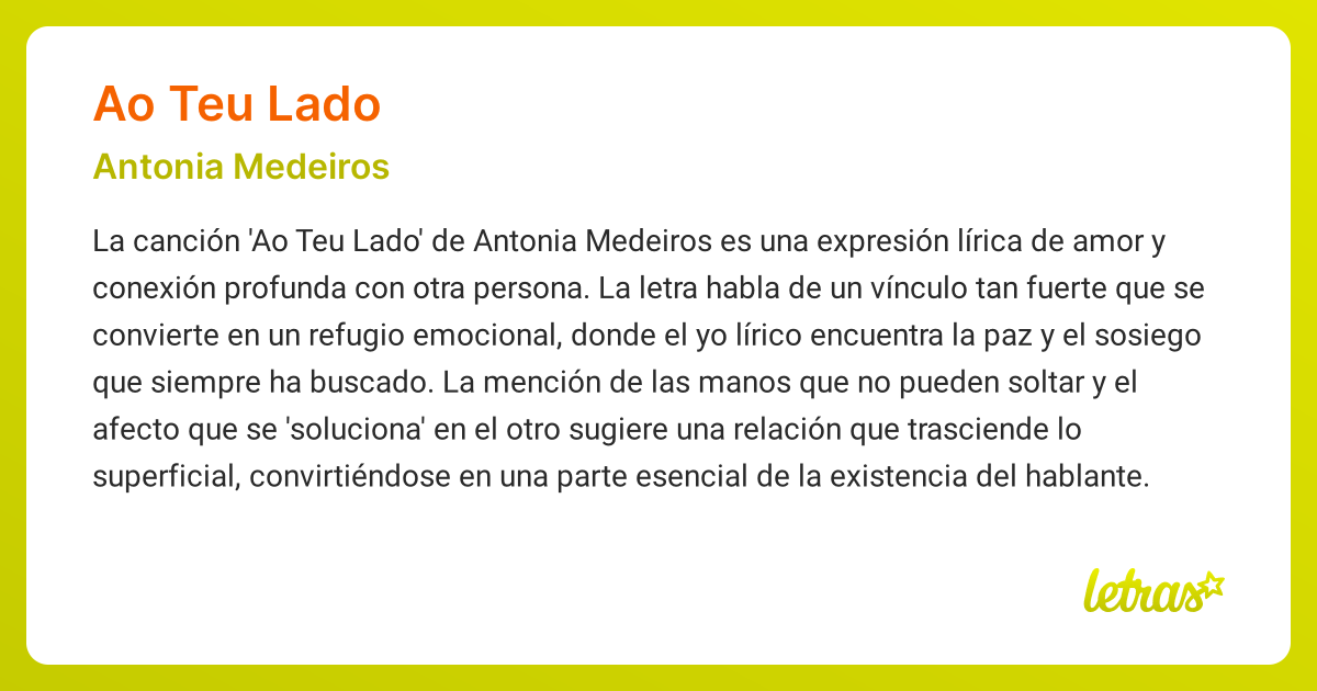 Significado de la canción AO TEU LADO (Antonia Medeiros) - LETRAS.COM