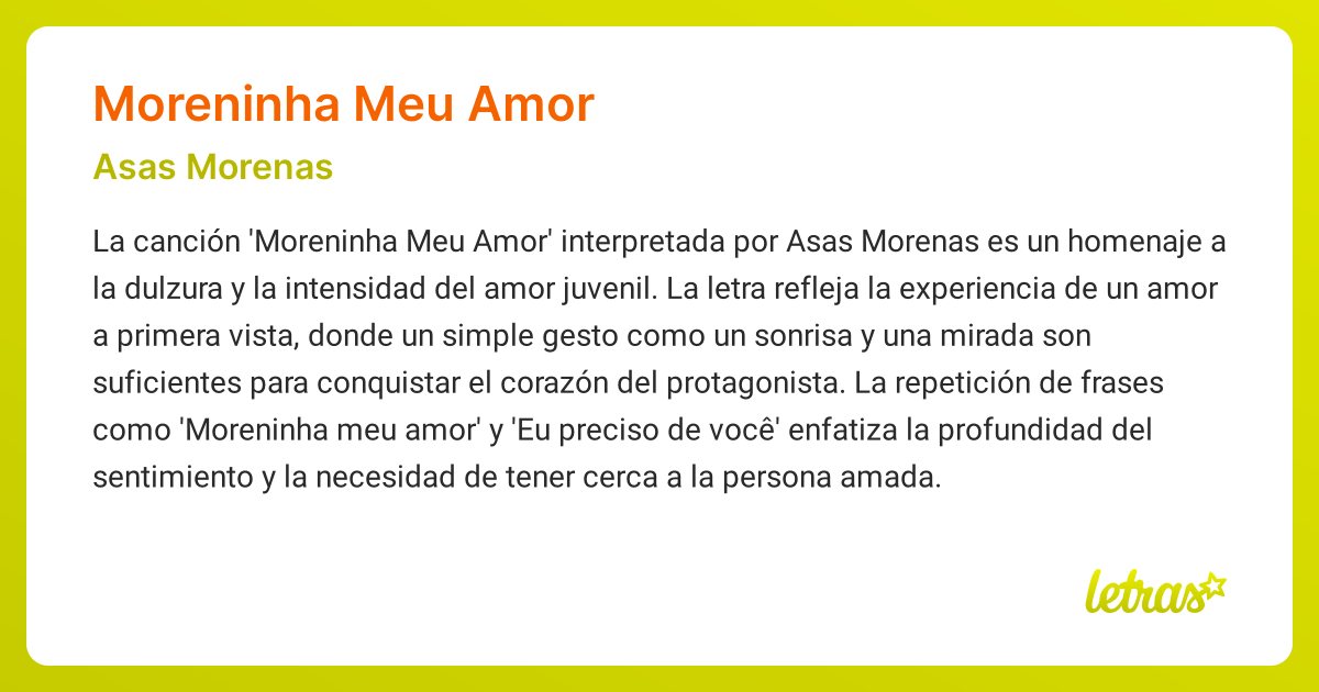 Significado de la canción MORENINHA MEU AMOR (Asas Morenas) - LETRAS.COM