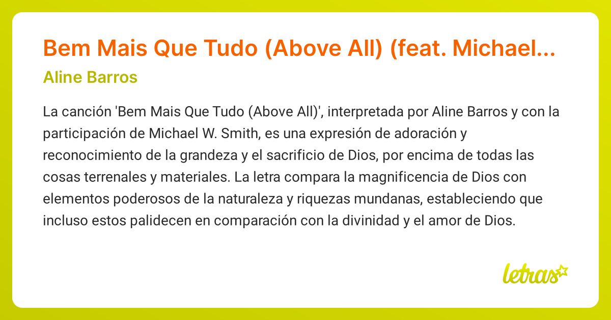 Significado de la canción Bem Mais Que Tudo (Above All) (feat. Michael ...
