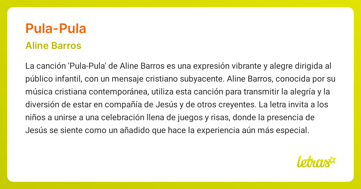 Significado de la canción PULA-PULA (Aline Barros) - LETRAS.COM