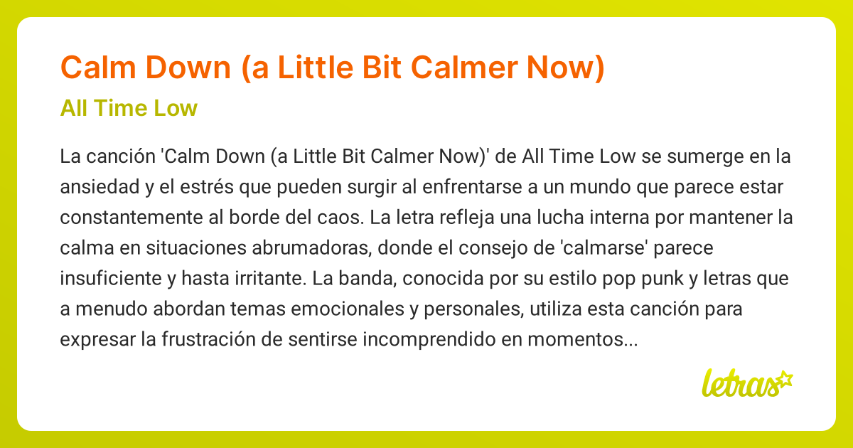 Significado de la canción Calm Down (a Little Bit Calmer Now) (All Time ...