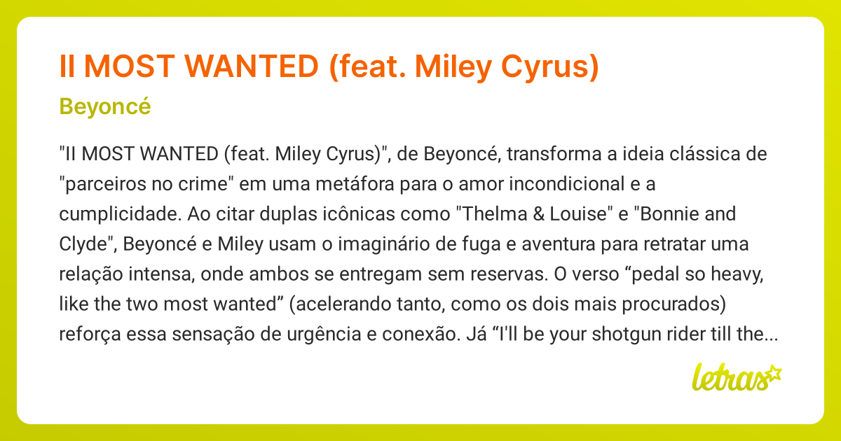 Significado da música II MOST WANTED (feat. Miley Cyrus) (Beyoncé ...