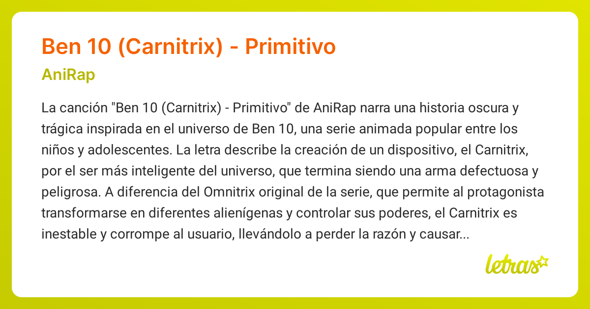 Significado de la canción BEN 10 (CARNITRIX) - PRIMITIVO (AniRap ...