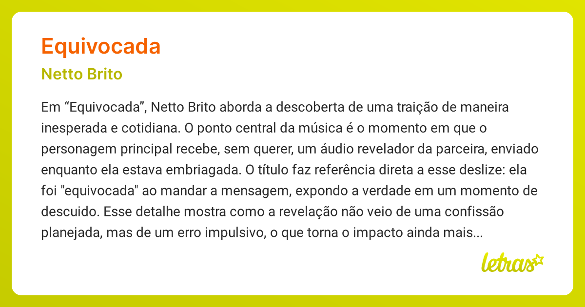 Significado da música EQUIVOCADA (Netto Brito) - LETRAS.MUS.BR